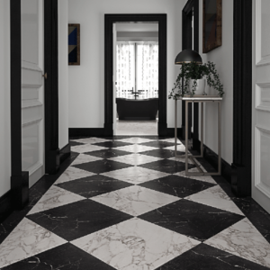 Antique Marble Monochrome Porcelain Chequerboard Floor Tiles