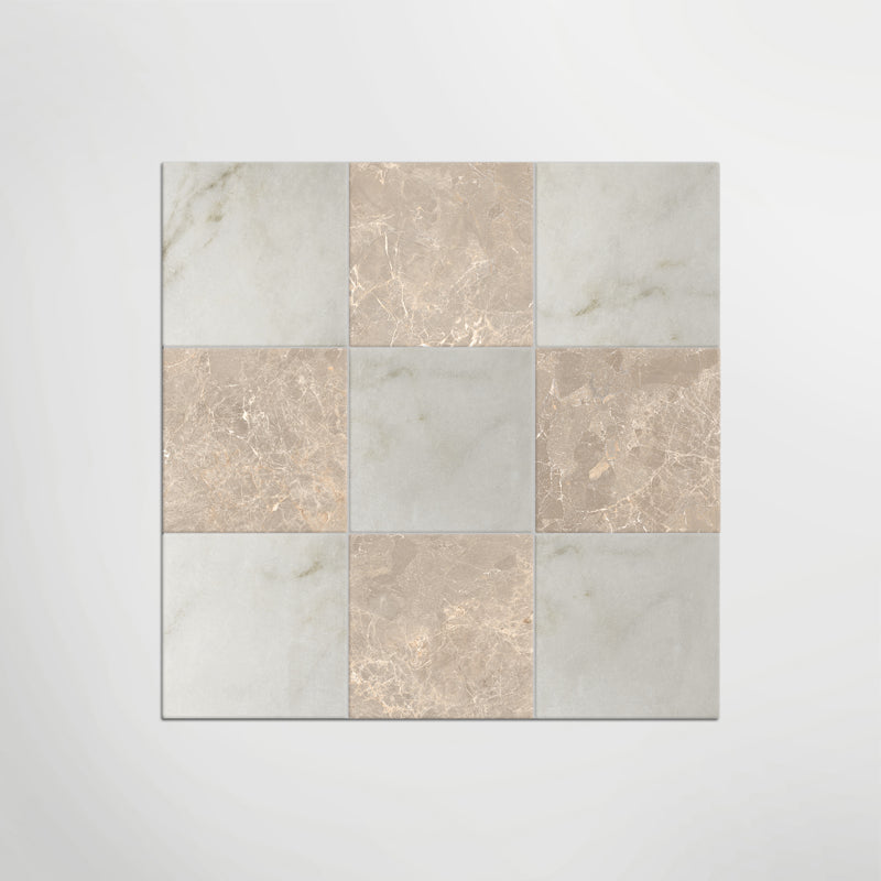Cream & Beige Light Coloured Chequered Porcelain Floor Tiles