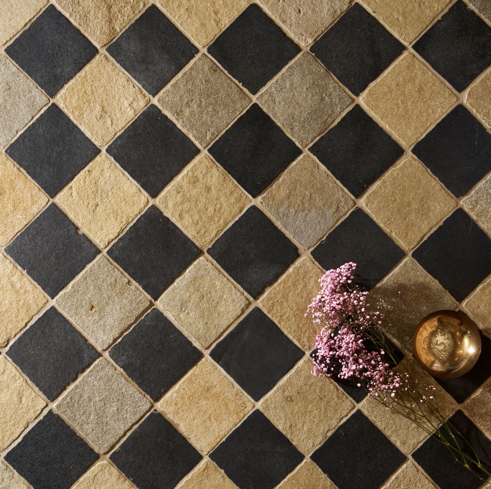 Black Squares Distressed Limestone Floor Tiles 200x200
