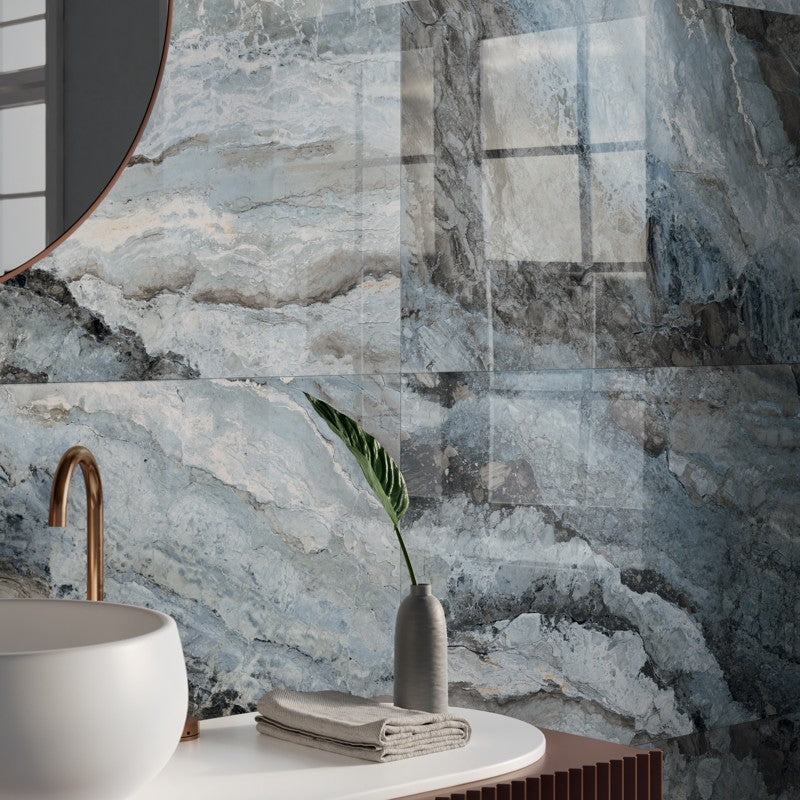Ocean Marble Blue Porcelain Large Format Bathroom Wall Tile