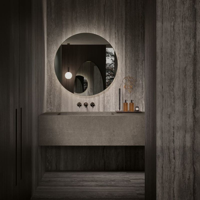 Titanium Honed Porcelain Travertine Effect Brown Bathroom Wall Tile